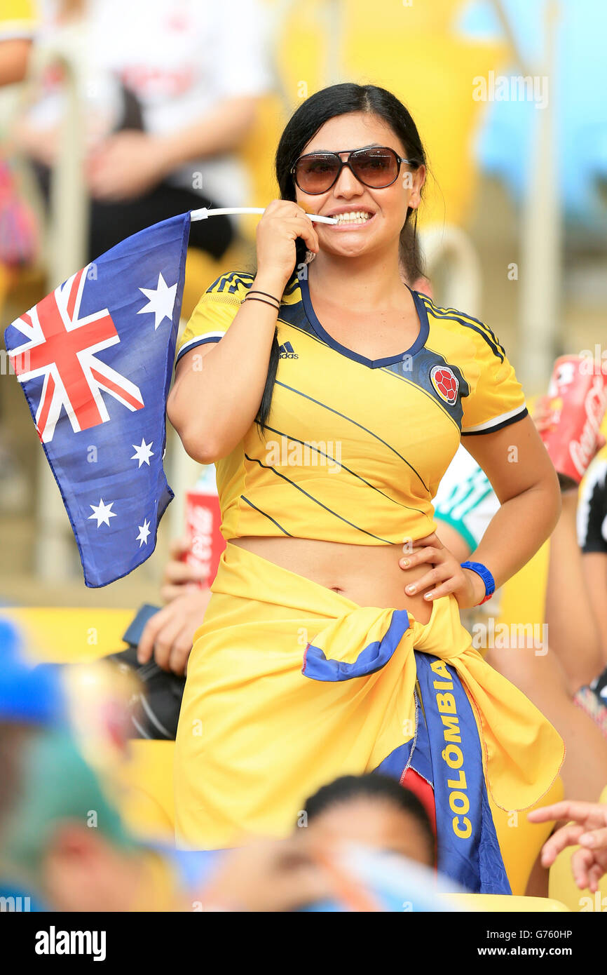A Colombia fan shows her support in the stands before the FIFA World ...