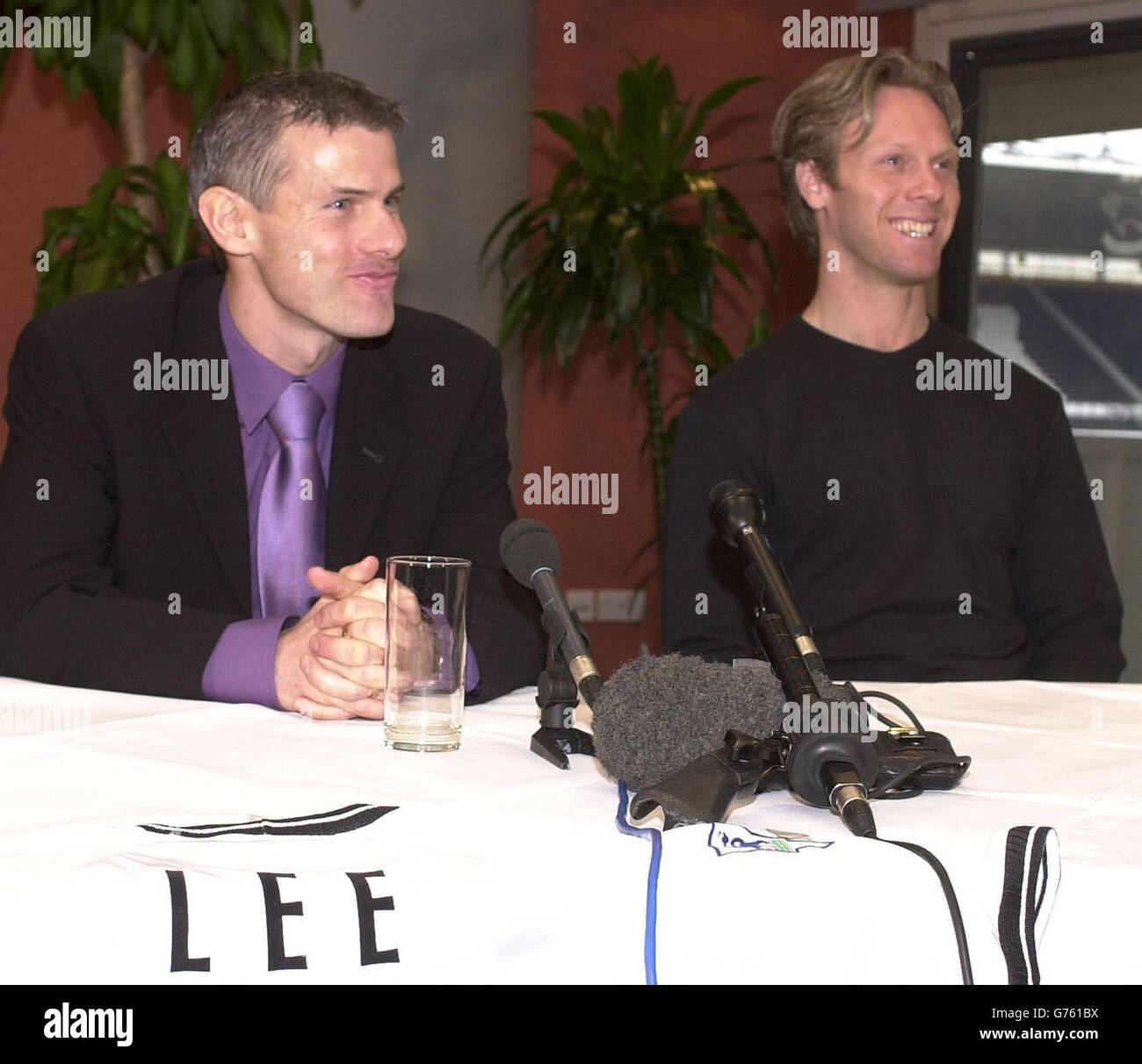 Robert Lee (left) is unveilled as the new Derby County player alongside ...