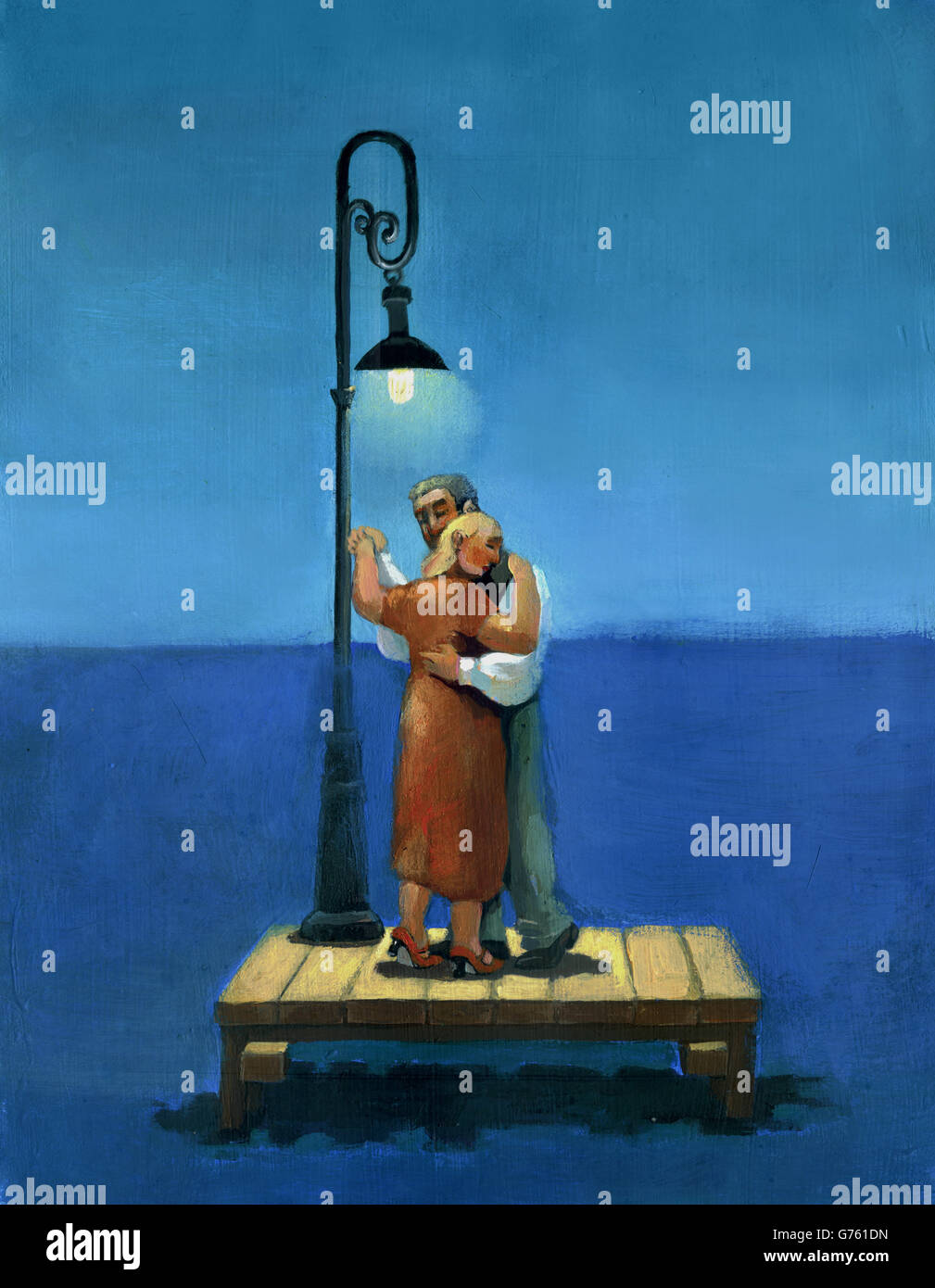 couple dancing under a streetlight in the sea at night dreamy romantic ...