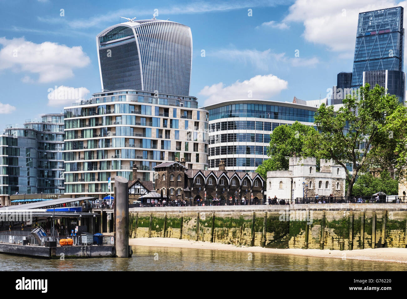 London old & new riverside buildings, The Walkie Talkie and The Cheese ...