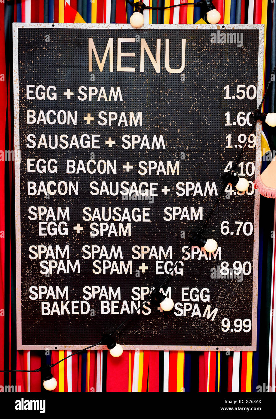 A menu of Spam based meals at the first night performance of the Monty ...