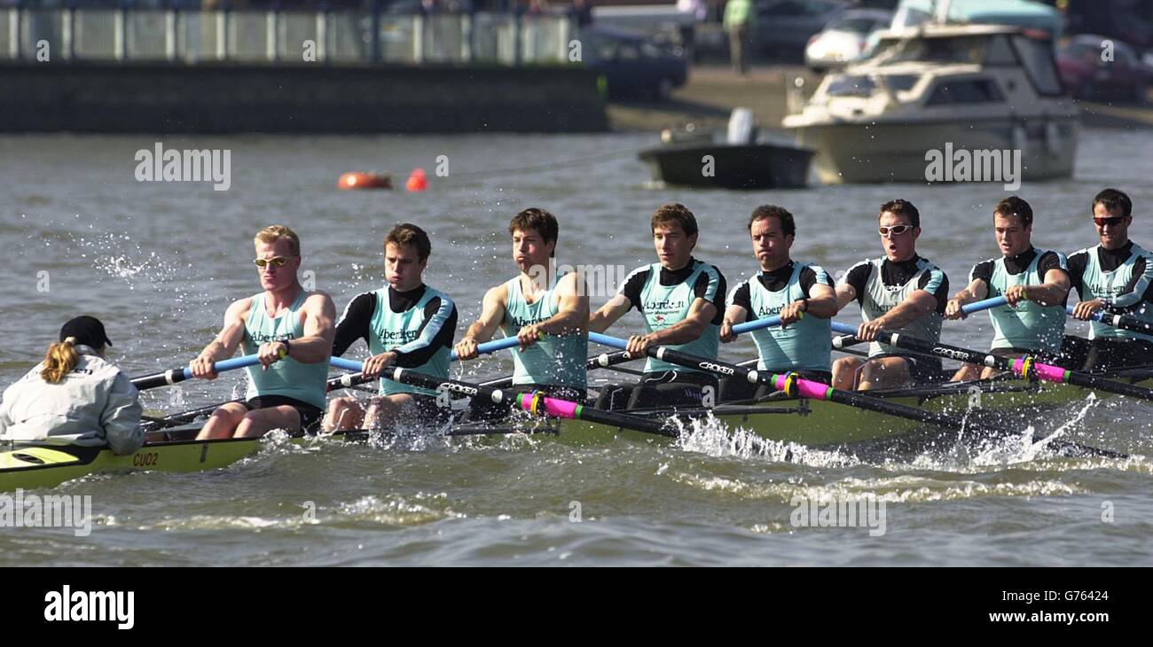 The Cambridge University boat crew practice on the River Thames, London ...
