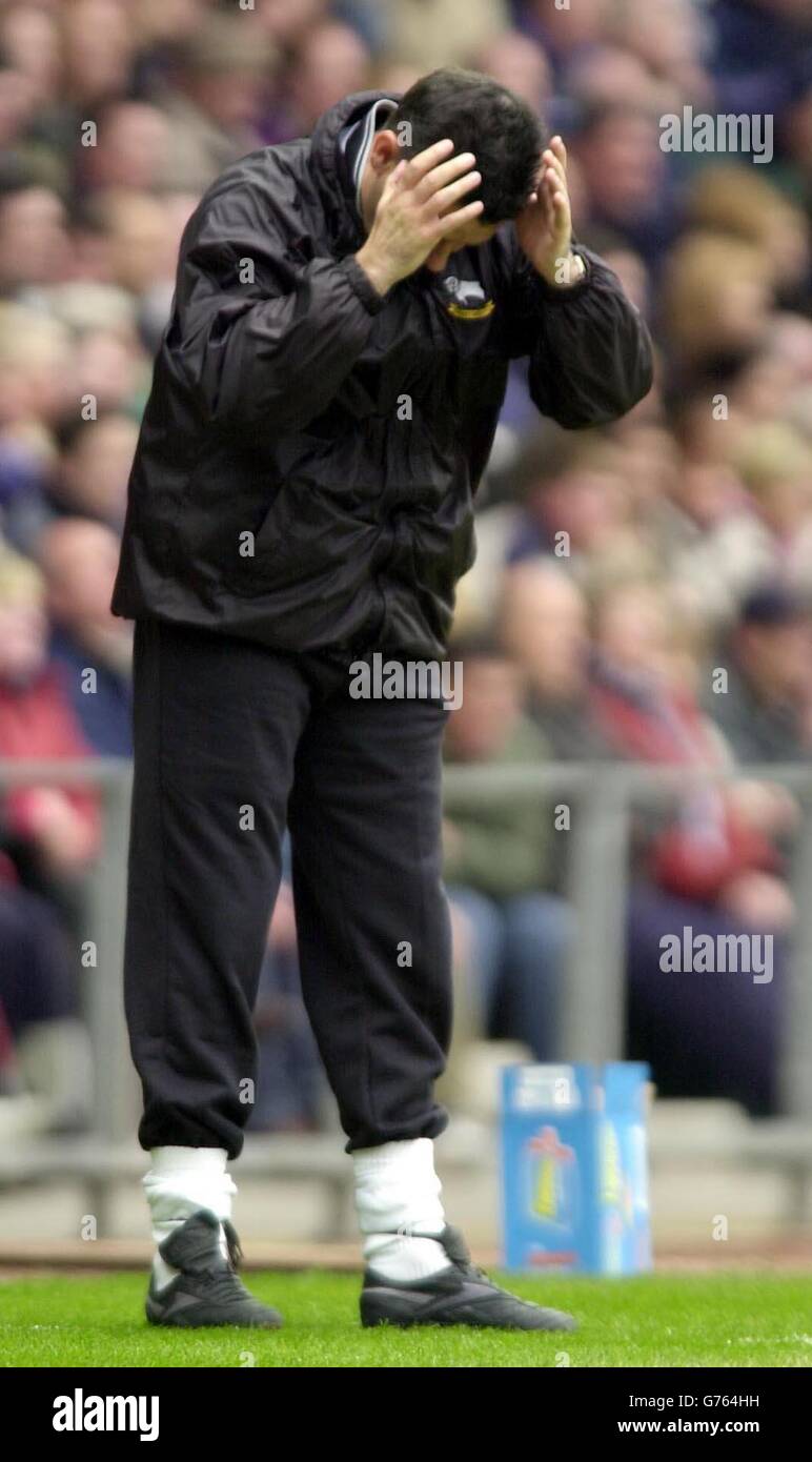 Derby County manager John Gregory holds his head during their FA ...