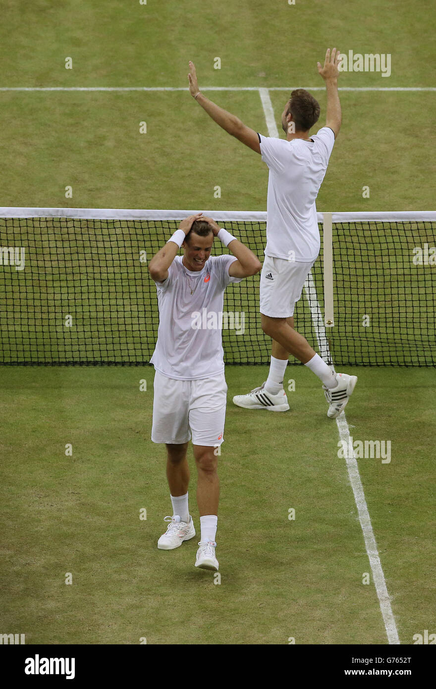 Canada's Vasek Pospisil (left) and USA's Jack Sock celebrate after ...