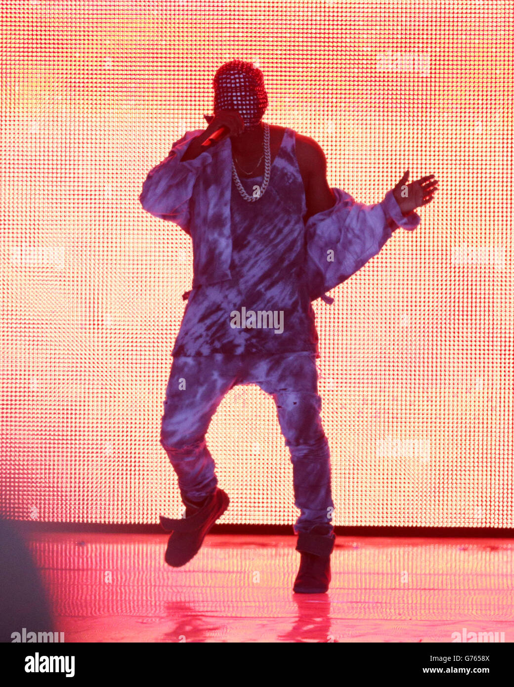 Kanye West performing on the Main Stage at the Wireless Festival in ...