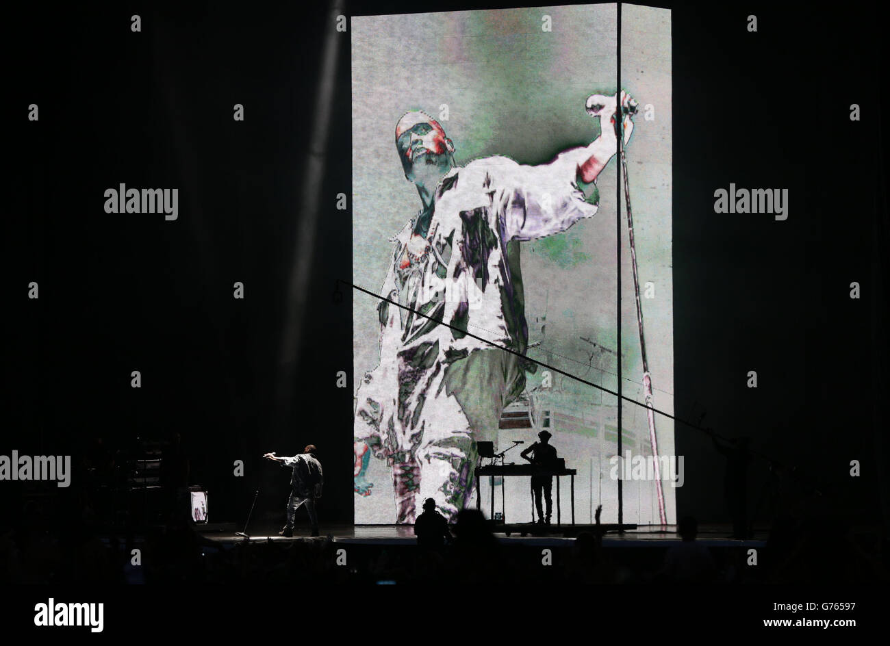 Kanye West performing on the Main Stage at the Wireless Festival in ...