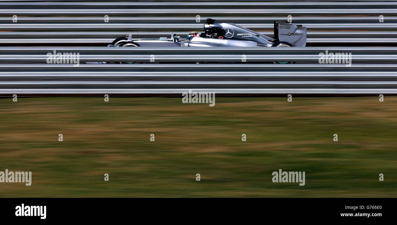 Mercedes lewis hamilton during mid testing at silverstone race track hi ...