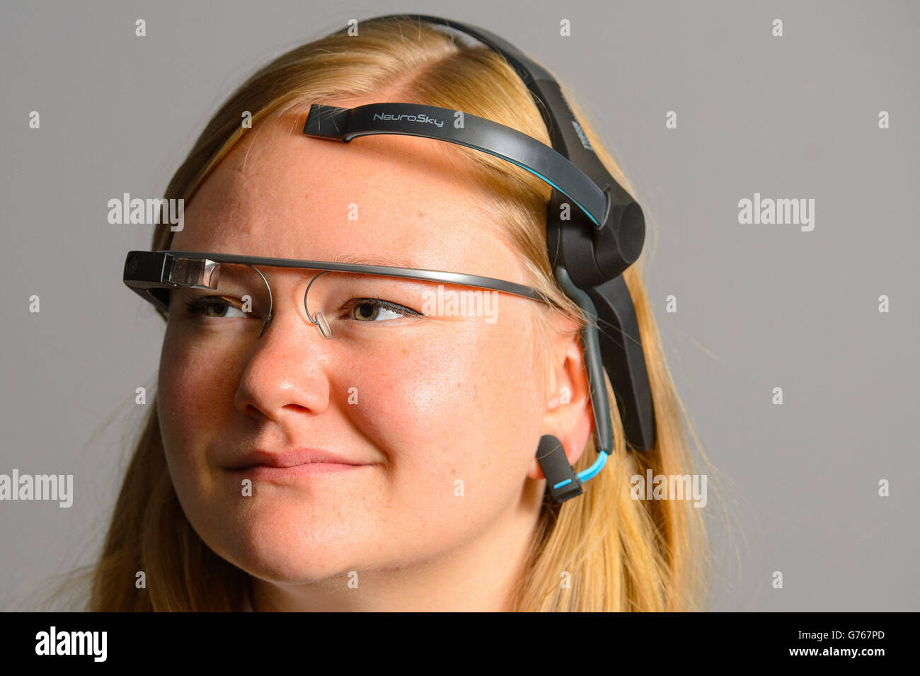Google Glass users gain telekinetic abilities Stock Photo - Alamy