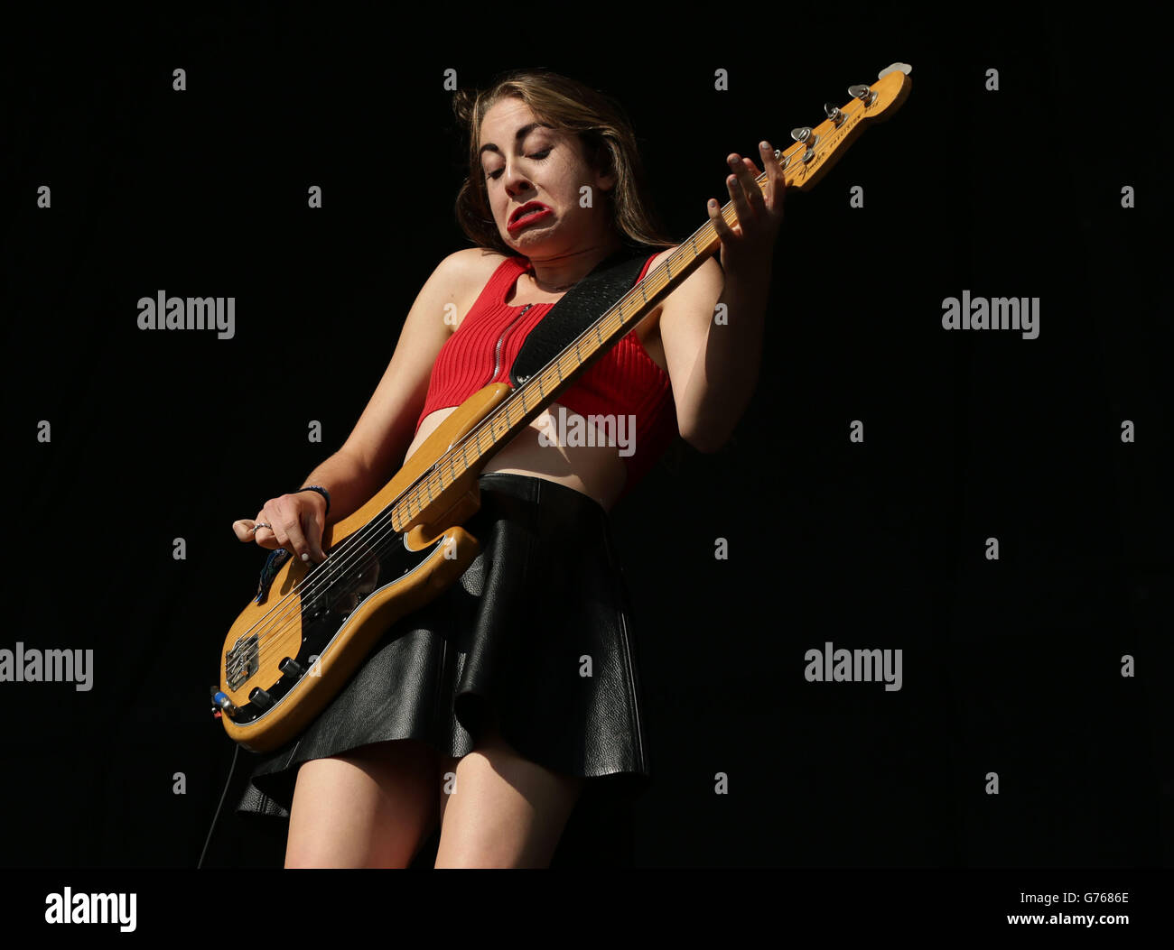 Este Haim of Haim performing on the Main Stage at the T in the Park ...