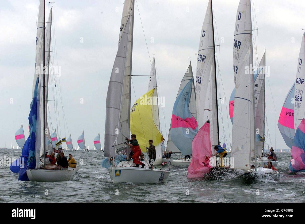 The fleet of Hunter 707 yachts pull in their spinnakers as they reach ...