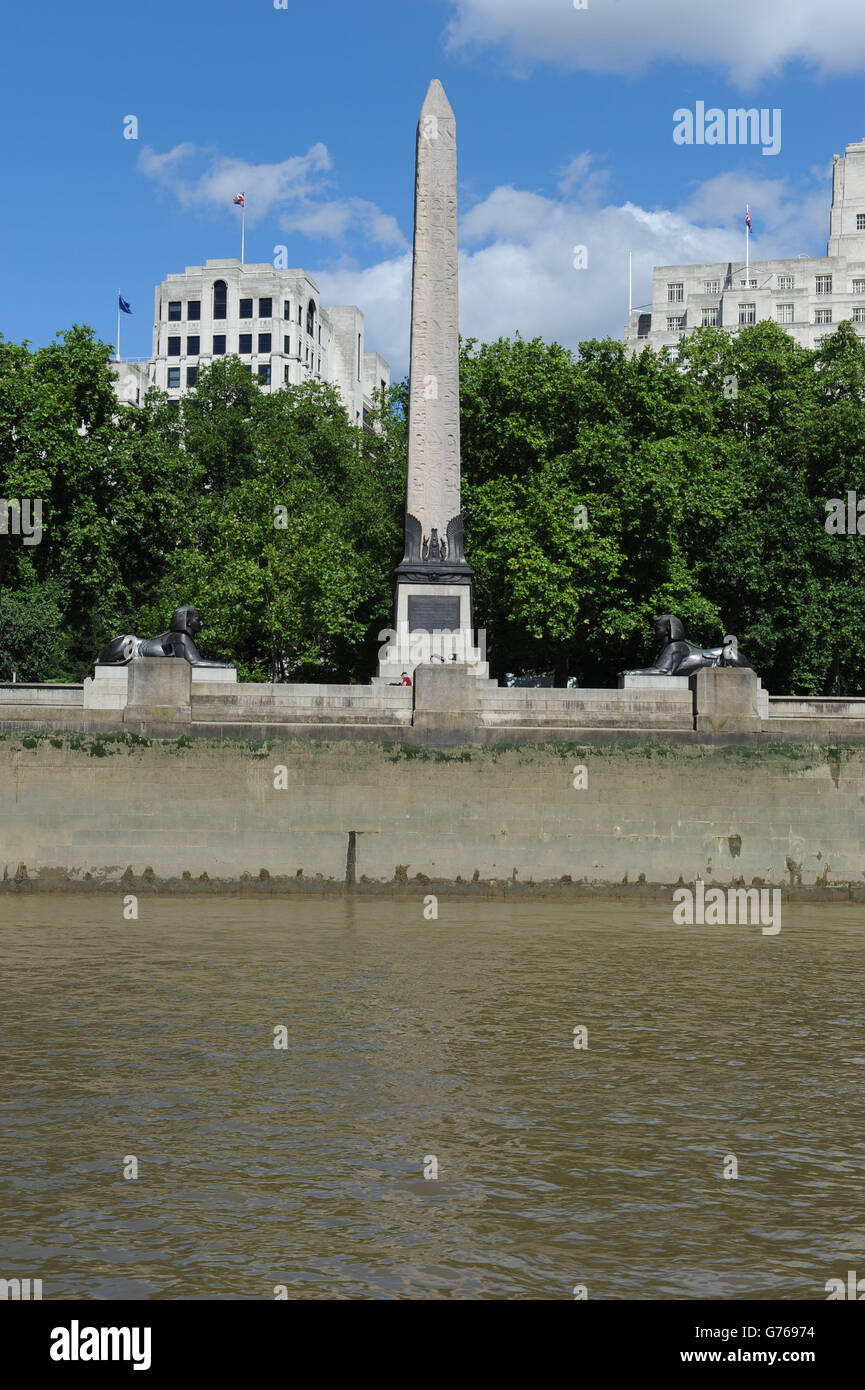 A view of the Egyptian obelisk on the Thames Embankment in central ...