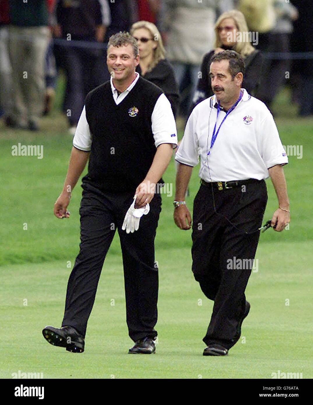 Europe's Darren Clarke (left) with team captain Sam Torrance during ...