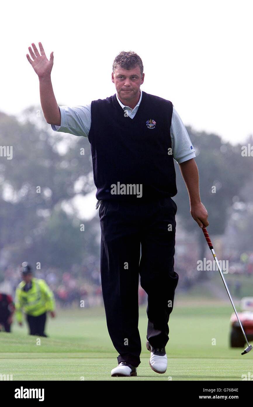 Europe's Darren Clarke on the first during the singles round of the ...