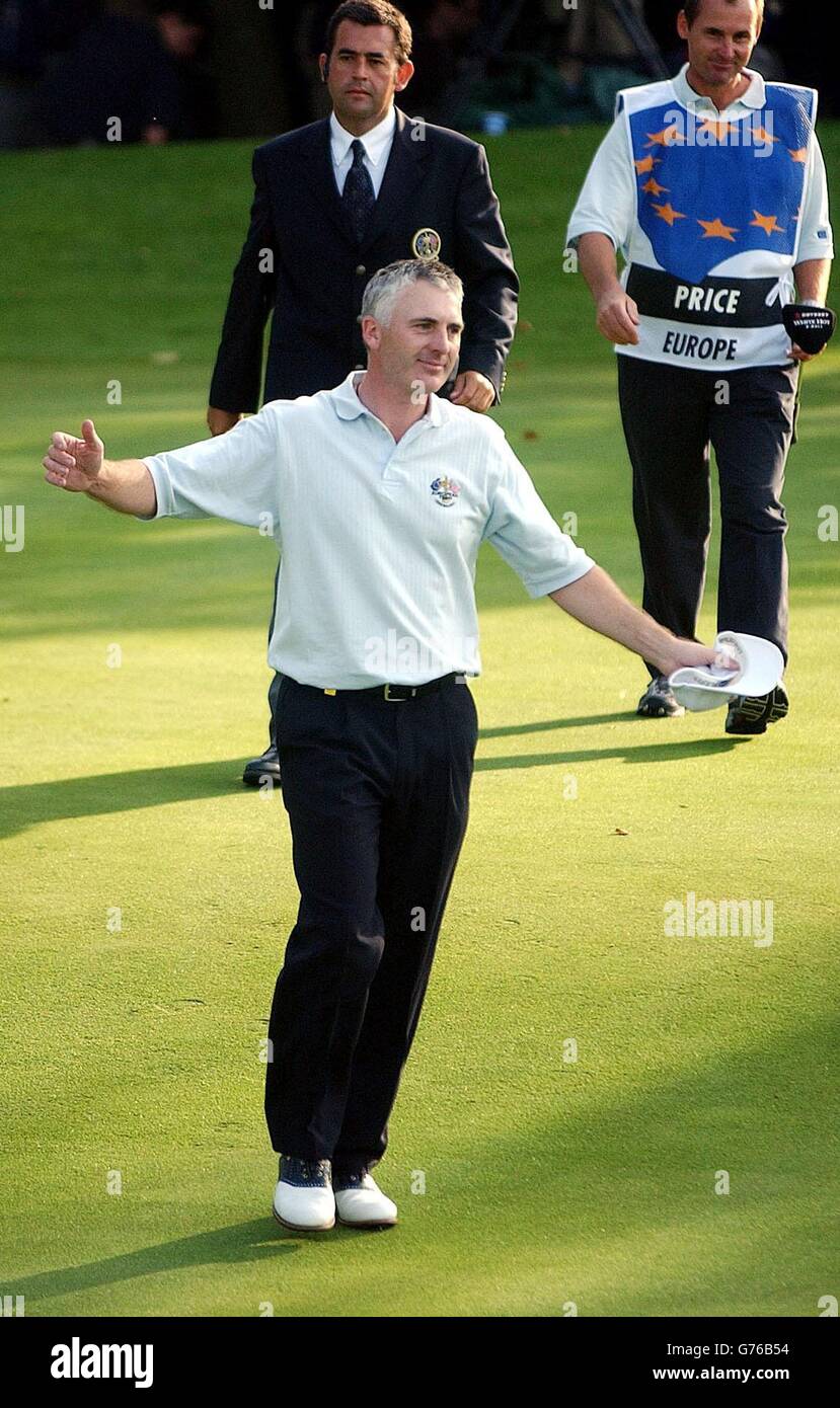 Europe's Phillip Price after beating USA's Phil Michelson 3 and 2 ...