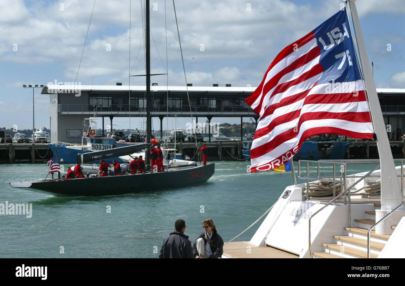 Larry ellisons oracle yacht usa 76 returns to auckland harbour hi-res ...