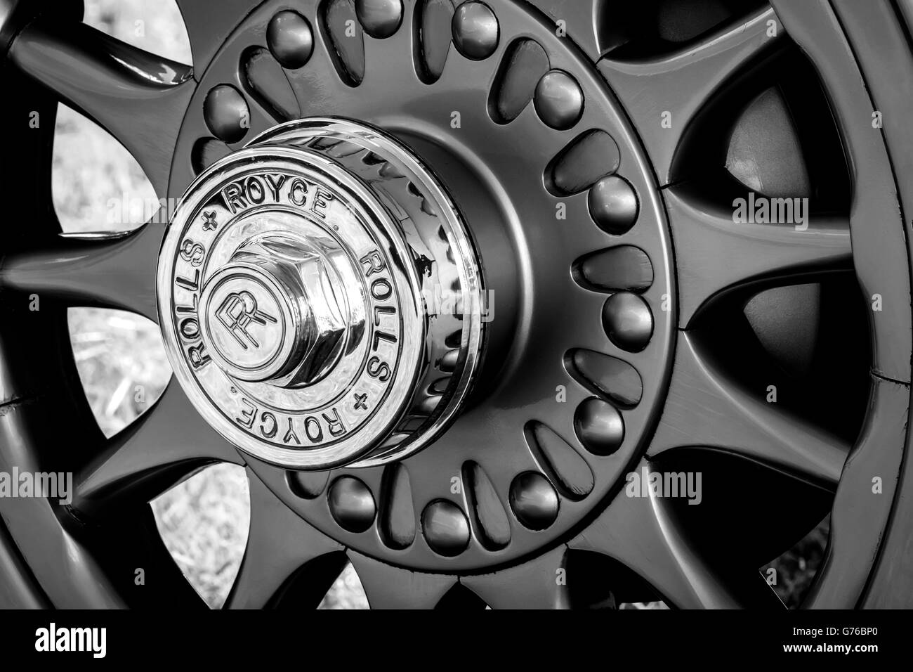 Chrome spoked wheel Black and White Stock Photos & Images - Alamy