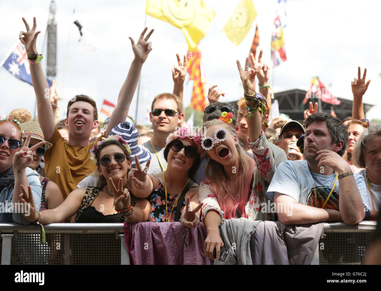 The crowd watching The 1975 performing on the Pyramid Stage at the ...