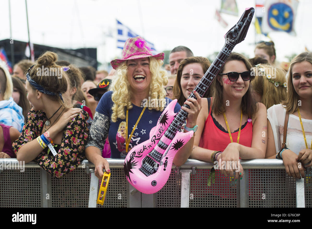 Fans watch Dolly Parton performing at the Glastonbury Festival, at ...
