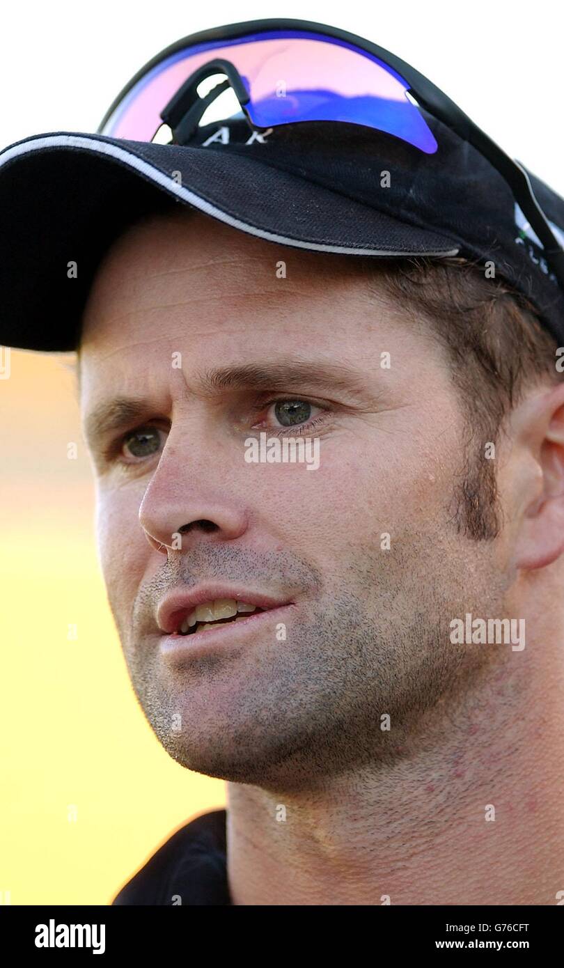 New Zealand cricketer Chris Cairns speaks to the media after the team's ...