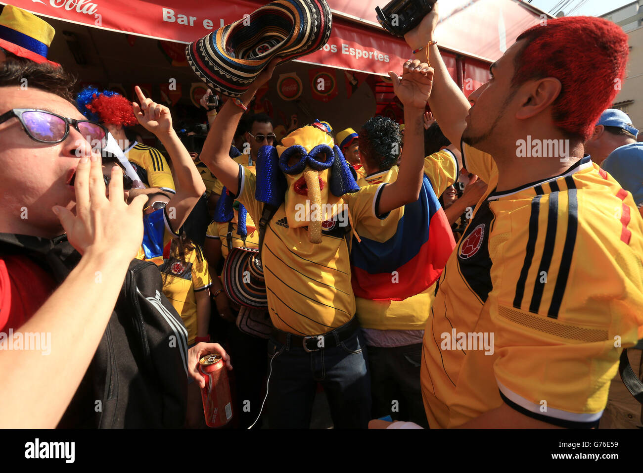 Colombia fans cheer on their side outside the Estadio do Maracana in ...
