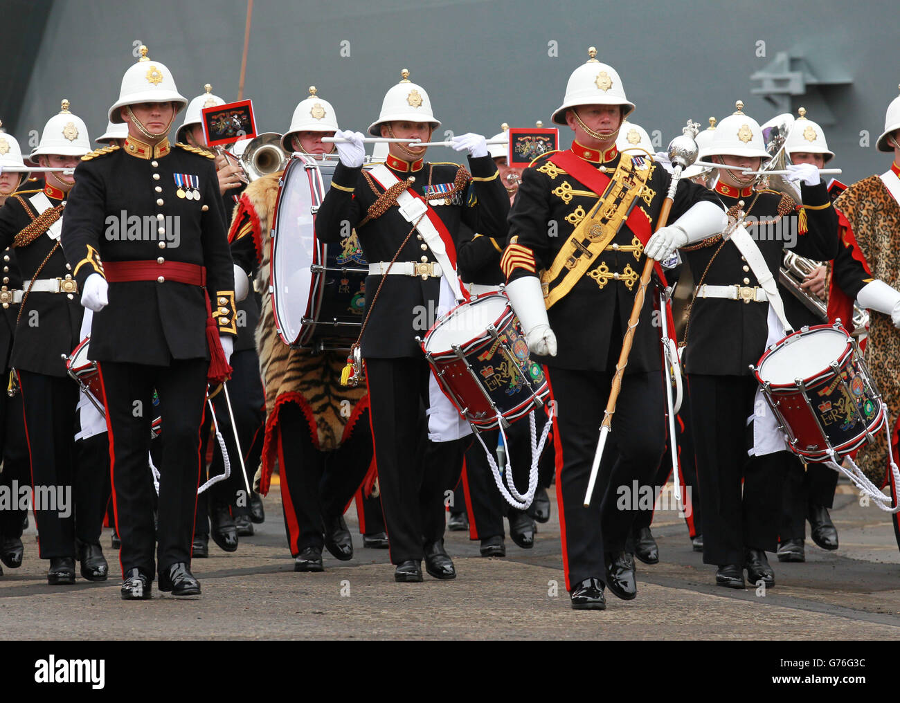 The Royal Marine band at the formal naming ceremony for HMS Queen ...