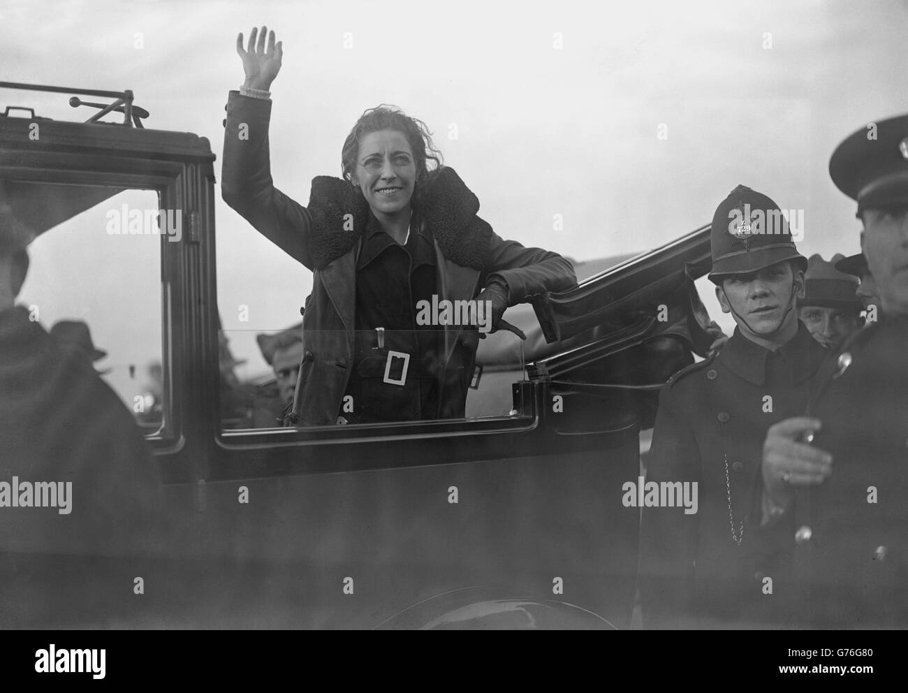Amy Johnson (Mrs Mollison), who has landed at Croydon Aerodrome on her ...