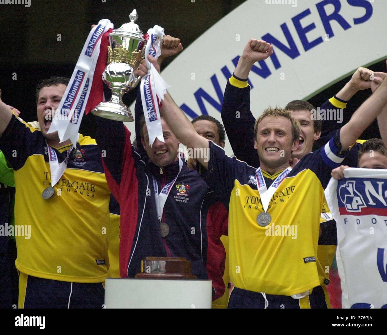 Cheltenham's Captain Mark Yates (right) and goalscorer Julian Alsop ...
