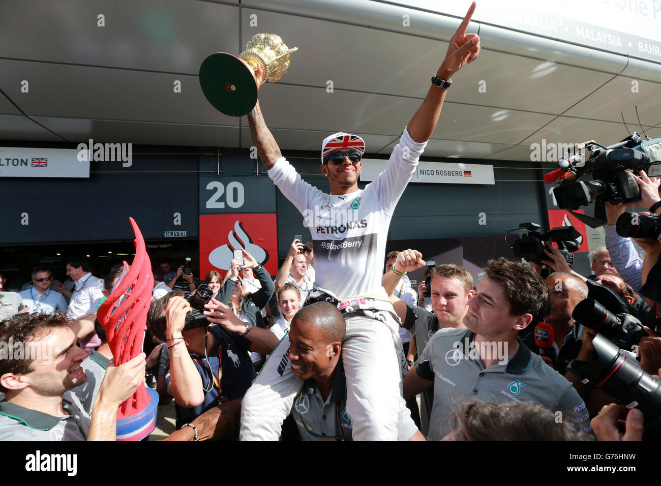 Mercedes' Lewis Hamilton celebrates winning the the 2014 British Grand ...