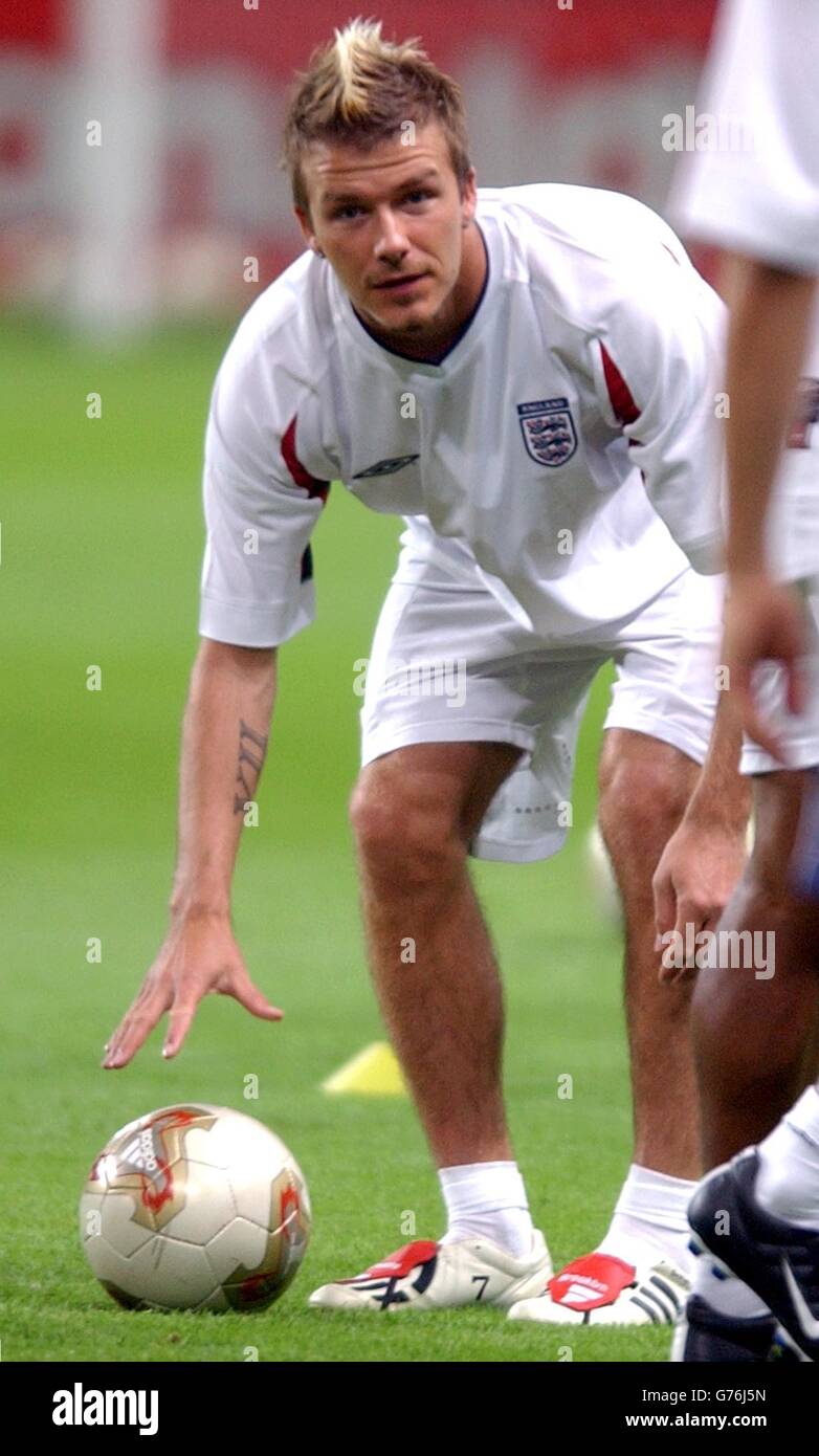 England captain David Beckham during training at the Sapporo Dome ...