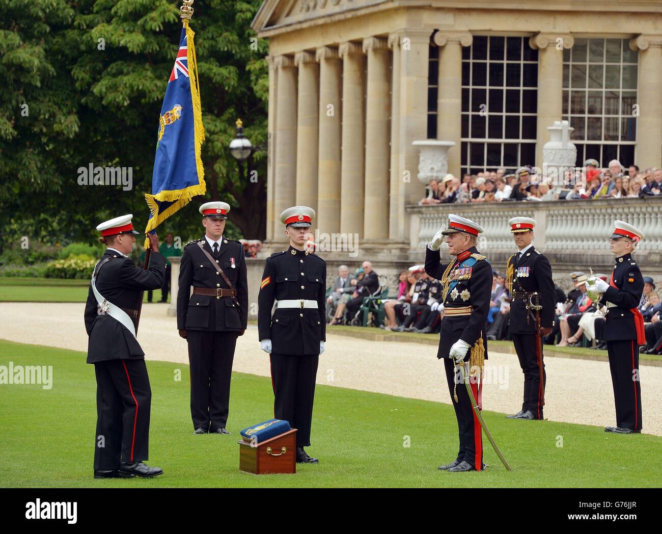 The Duke of Edinburgh (3rd right) presents a new colour to the 500 ...