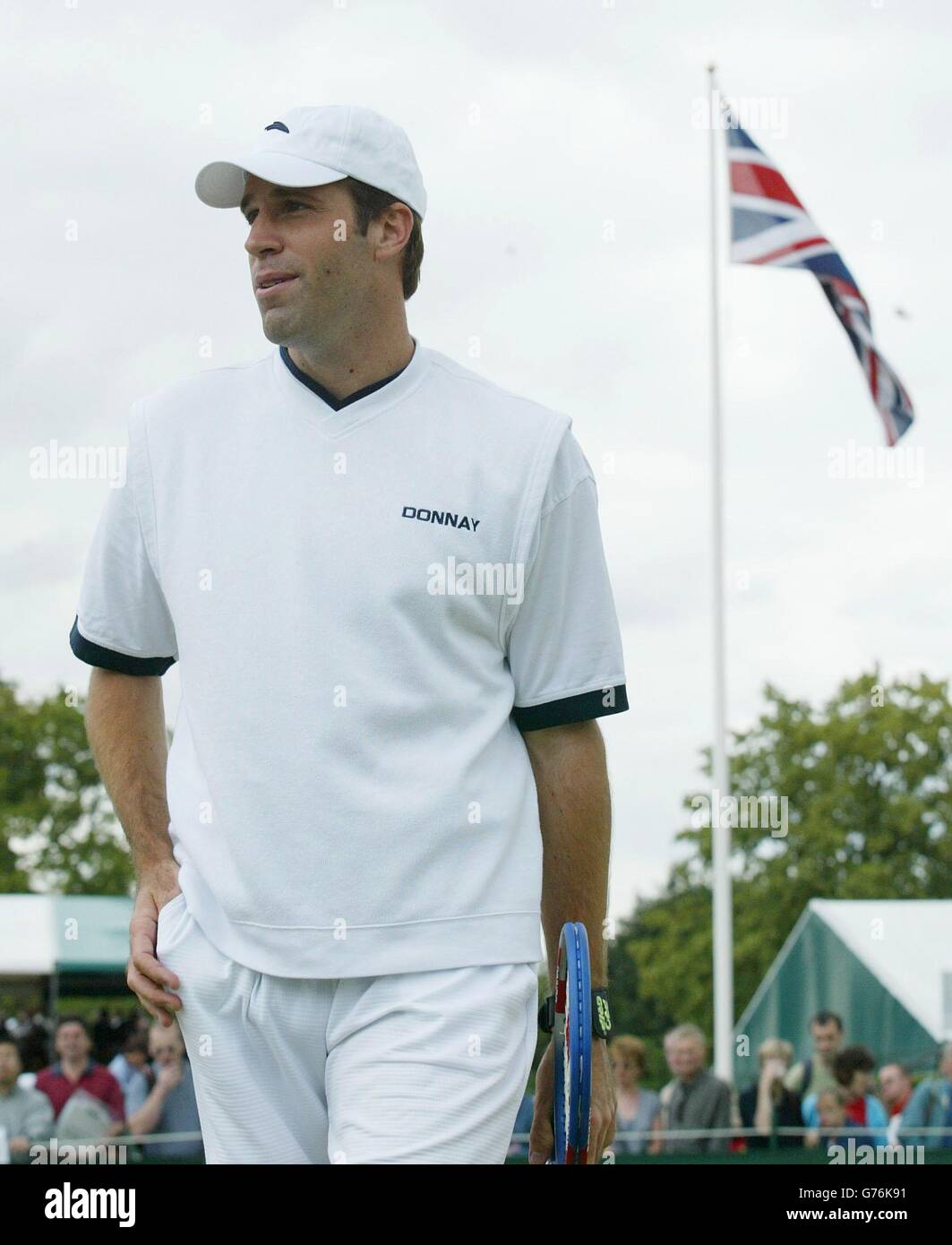 EDITORIAL USE ONLY, NO COMMERCIAL USE. Tennis star Greg Rusedski flies ...
