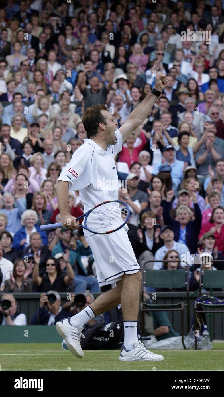 , NO COMMERCIAL USE. Greg Rusedski celebrates break point in the final ...