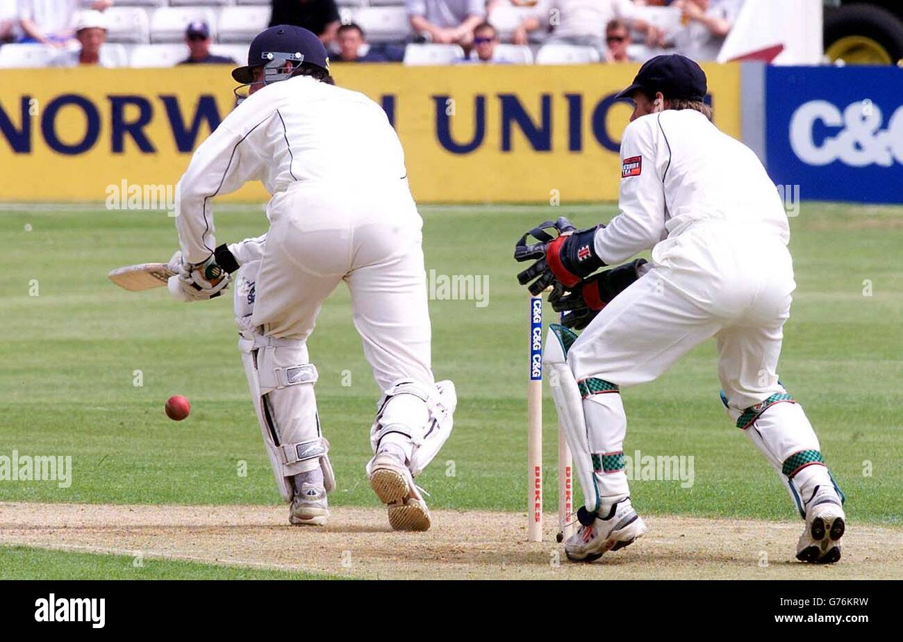 Essex batsman Ronnie Irani hits off Richard Dawson watched by Yorkshire ...