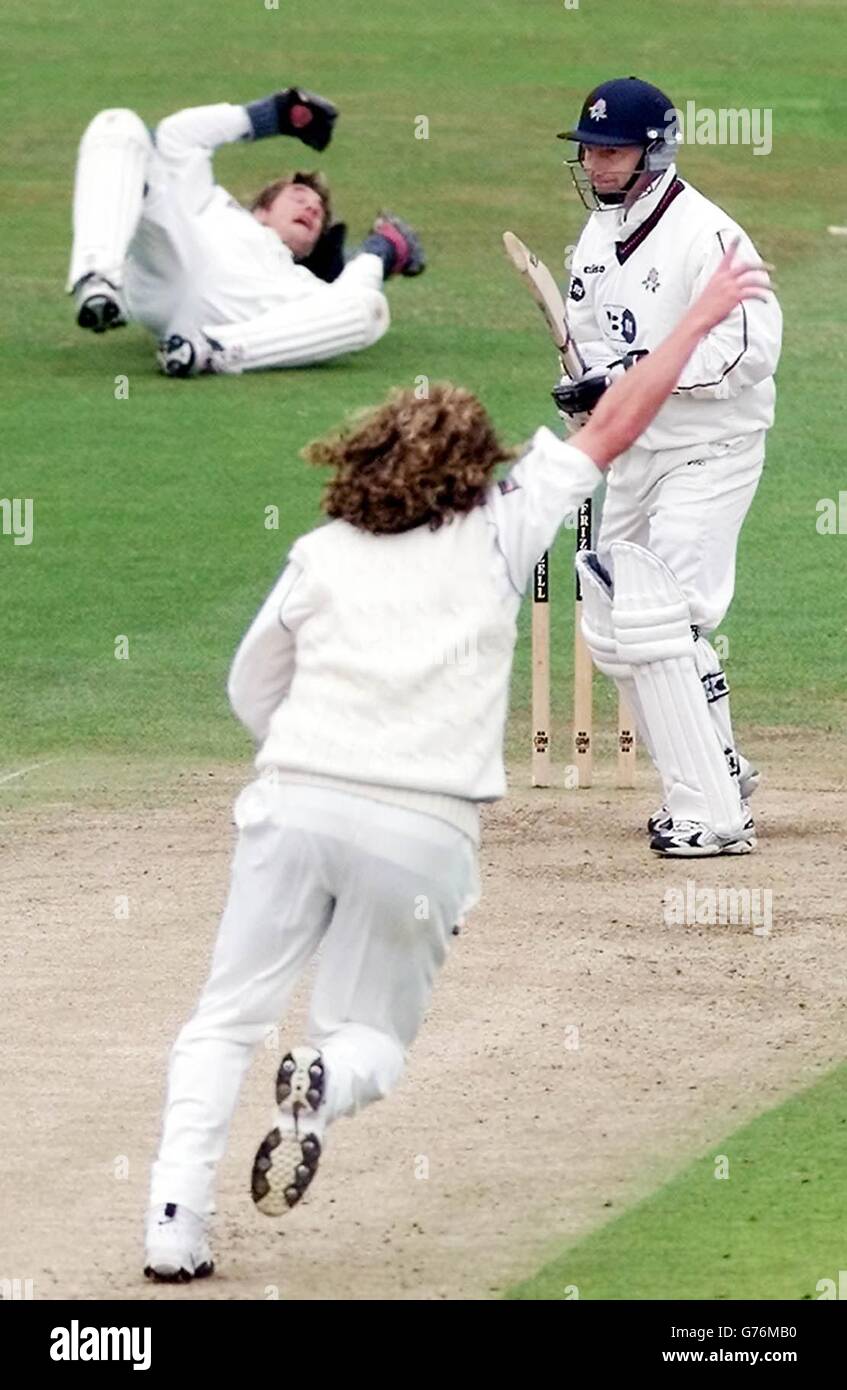 Yorkshire's Ryan Sidebottom celebrates the wicket of Lancashire's Neil ...