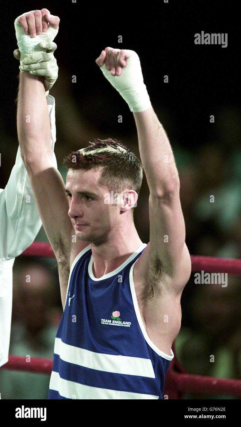 England Boxer Steve Bell celebrates victory over Devon Jones from ...