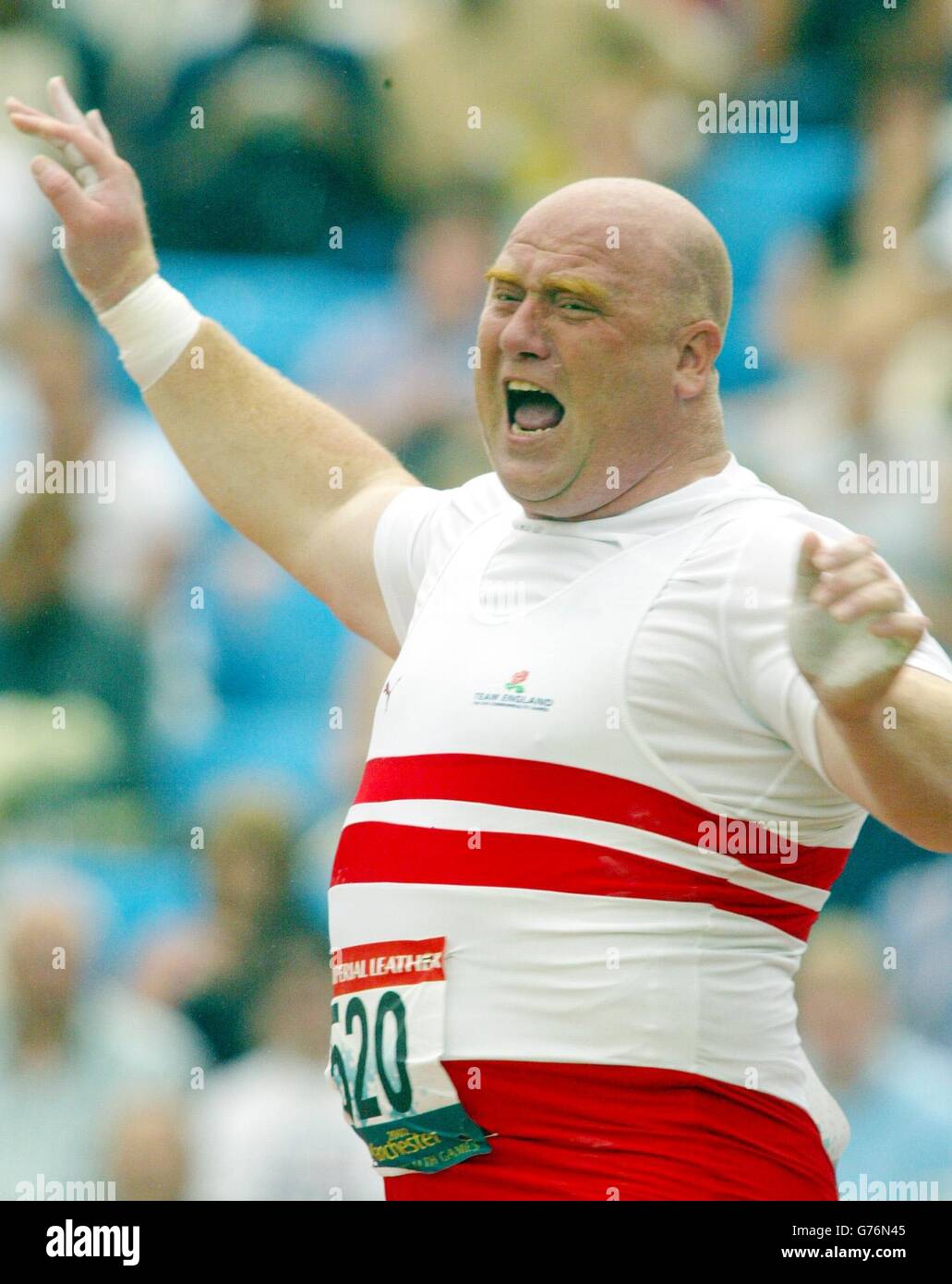 English Shotputter Mark Proctor roars after reaching the final of the ...
