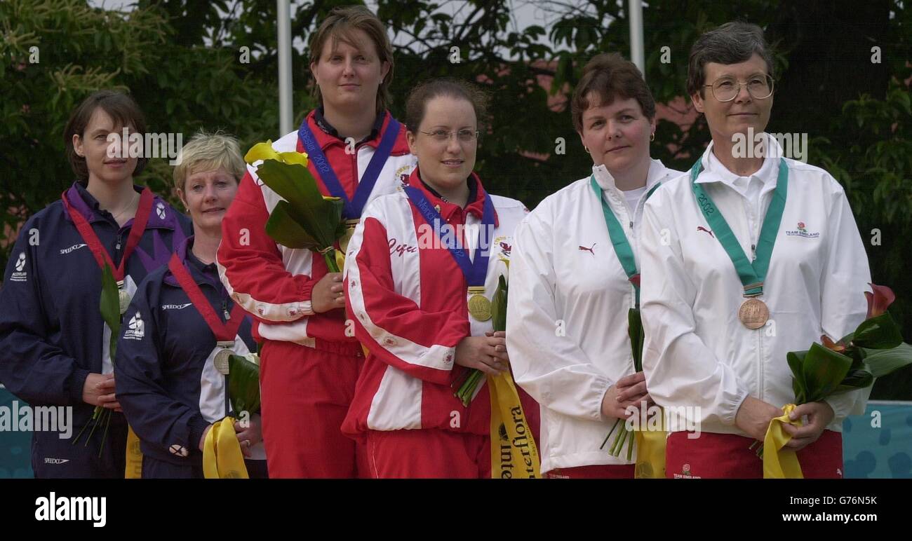 Gold Medalist Wales (centre l/r) Susan Jackson Sheena Sharp (Scotland ...