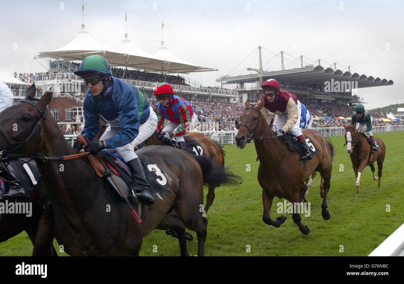Winner Dean McKeown on Hugs Dancer (5) brings up the rear at the start ...