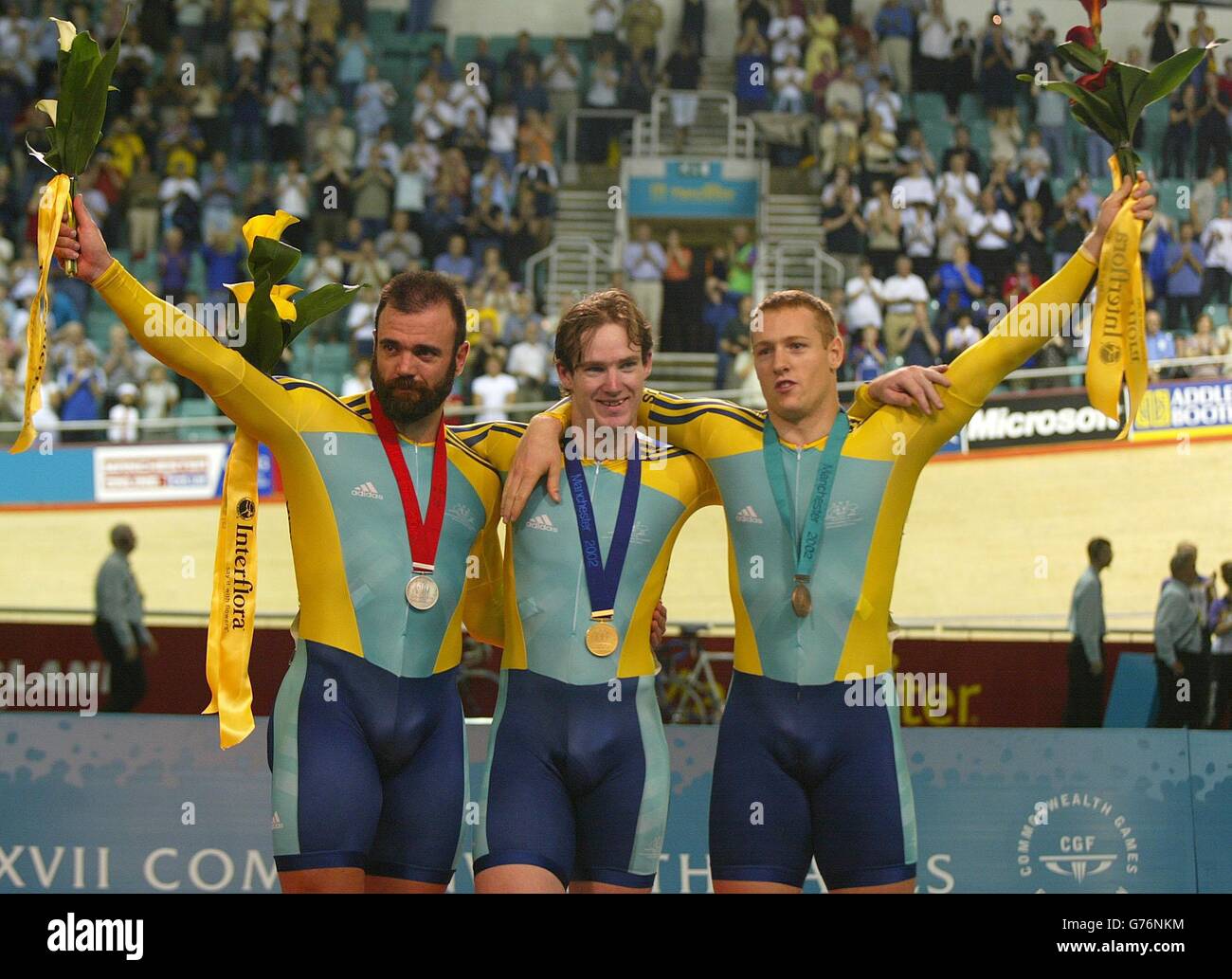 Australia's (l/r) Sean Eadie with Silver, Ryan Bayley with Gold and ...