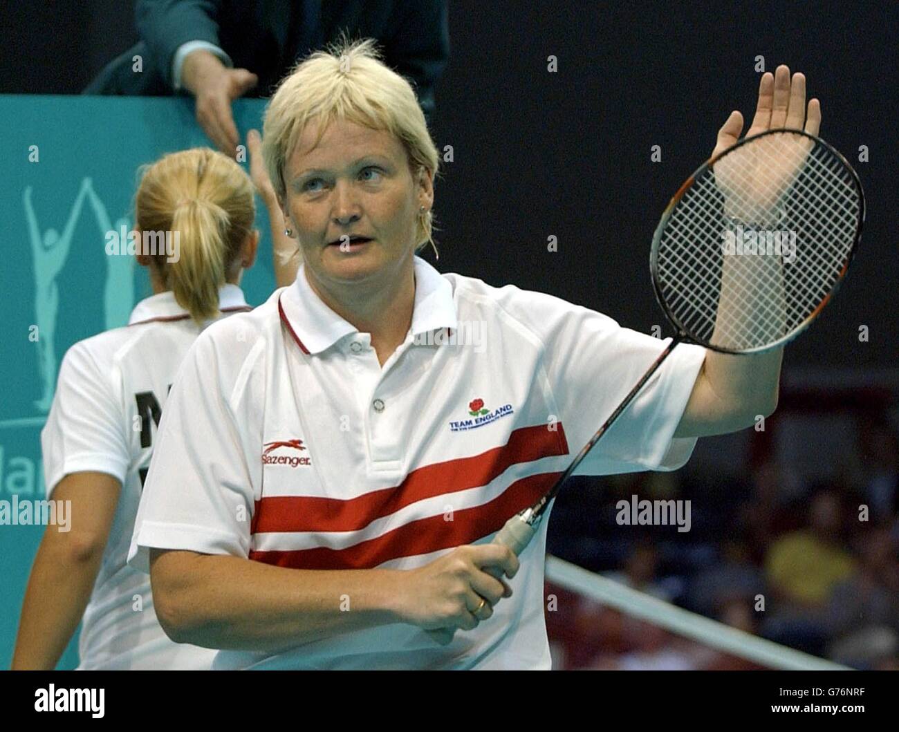 England's Sara Sankey waves to the crowd after winning her Women's ...