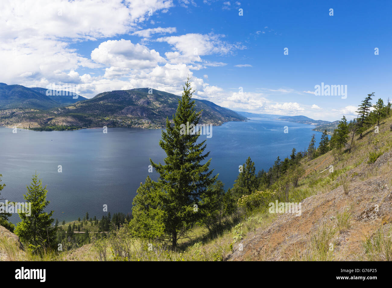 A panorama of Okanagan Lake from Knox Mountain on a Summer day ...