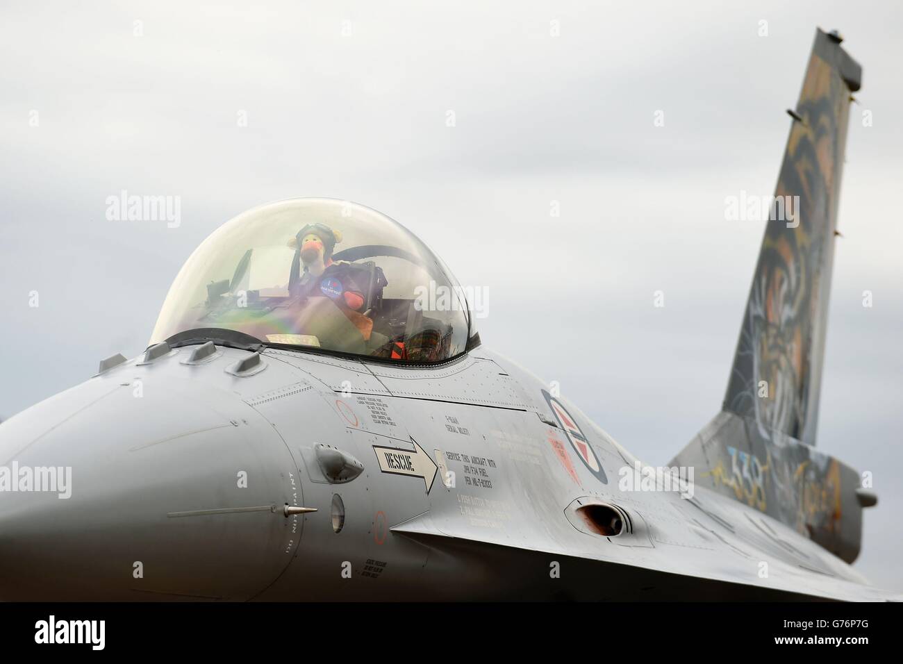 A cuddly toy sits in the cockpit of an F-16 Falcon during The Royal ...