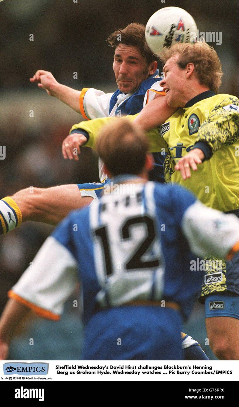 Sheffield Wednesday's David Hirst challenges Blackburn's Henning Berg ...