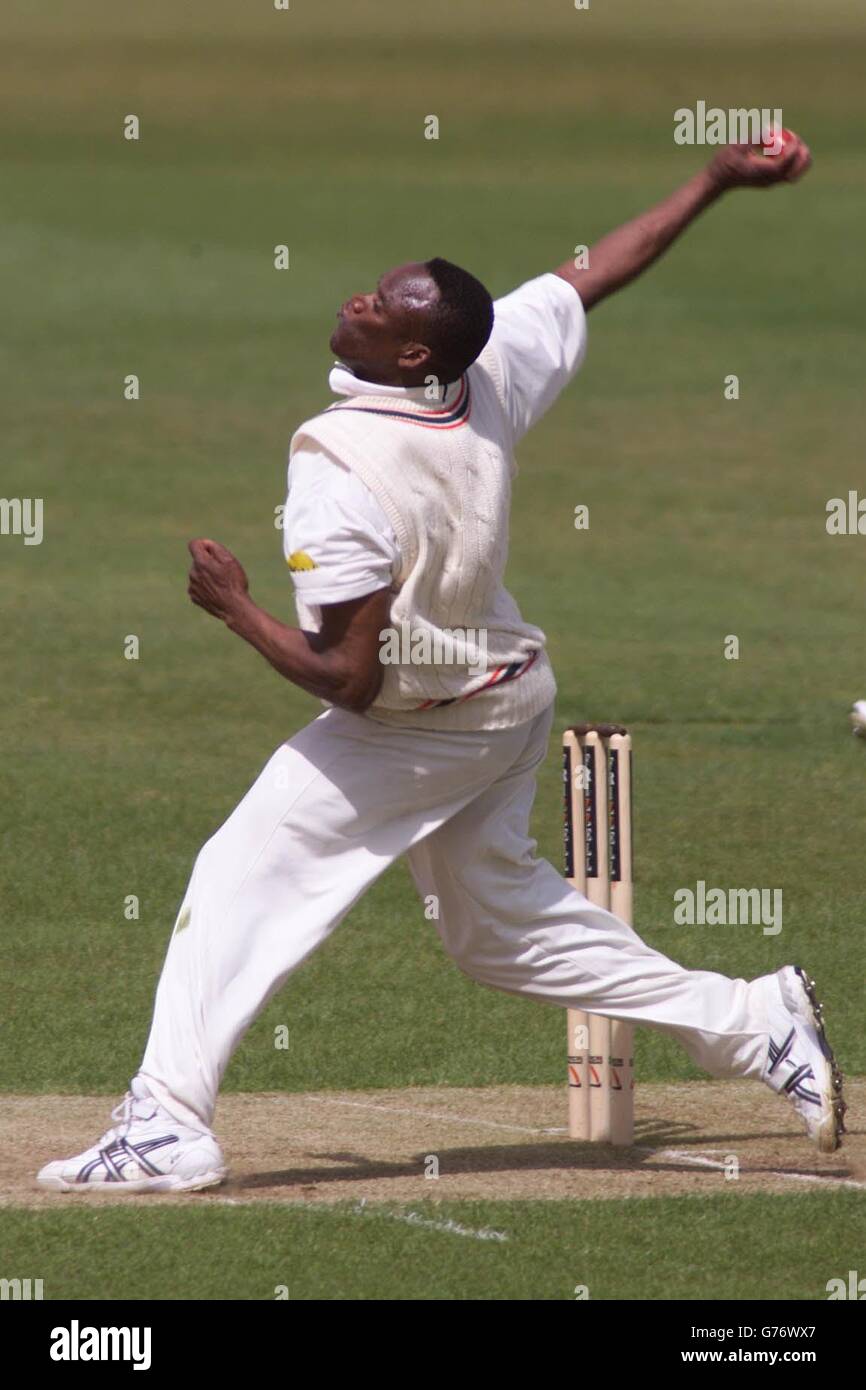 Leicestershire's Devon Malcolm in action against Leicester on the final ...