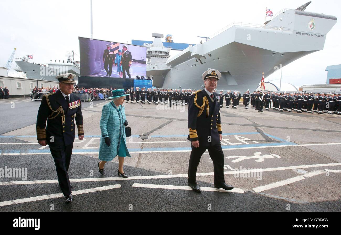 Queen formally name royal navys biggest ever ship hi-res stock ...