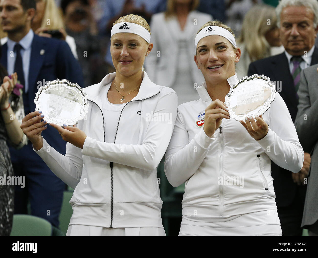Hungary's Timea Babos (right) and France's Kristina Mladenovic with ...
