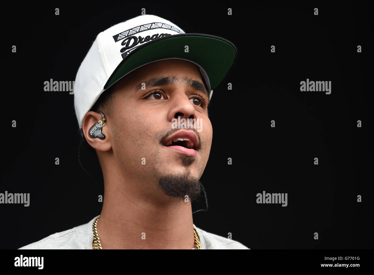 J Cole performing on stage during day two of the Wireless Festival at ...