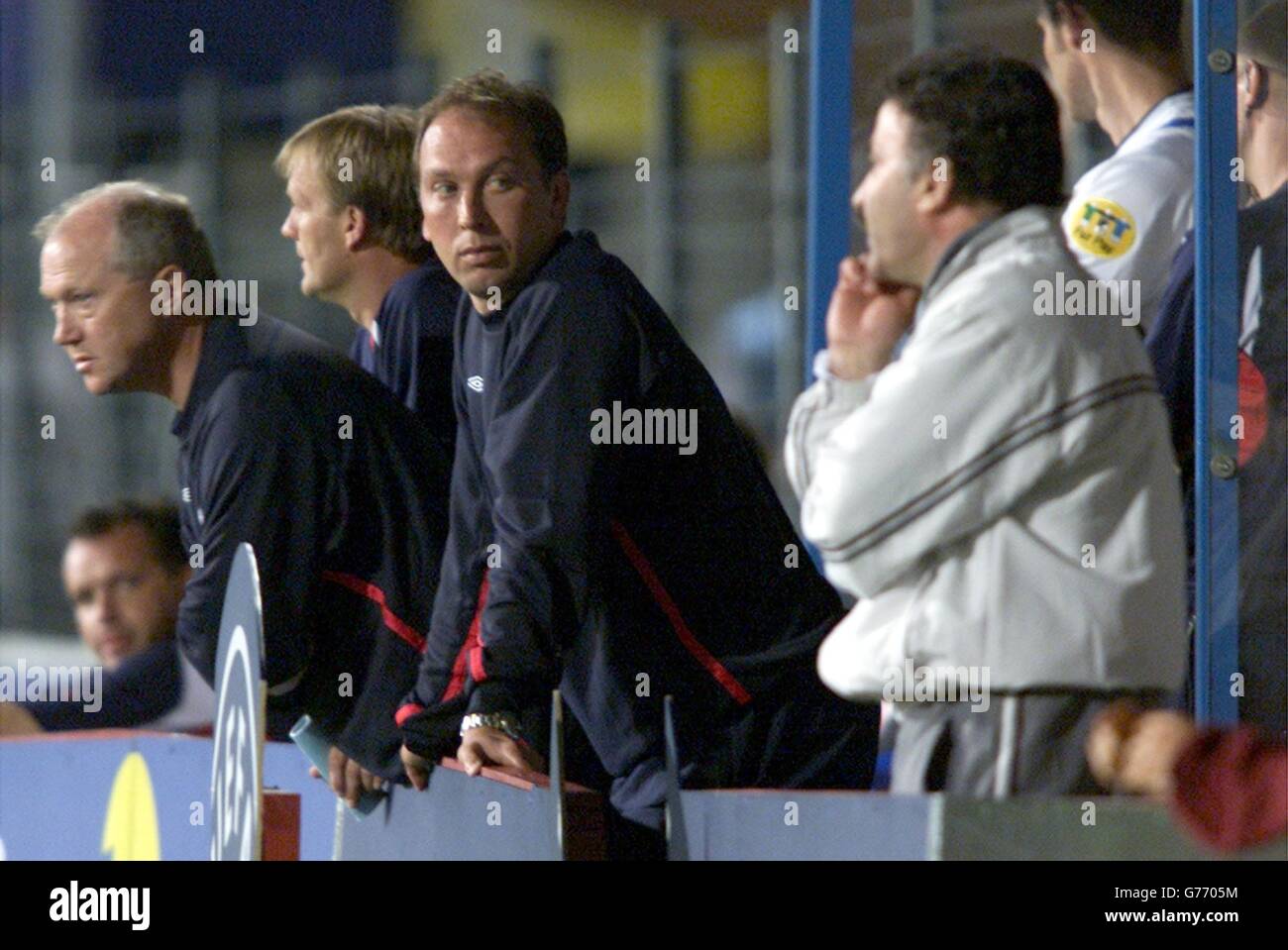 England coach david platt looks over to the stadium clock hi-res stock ...
