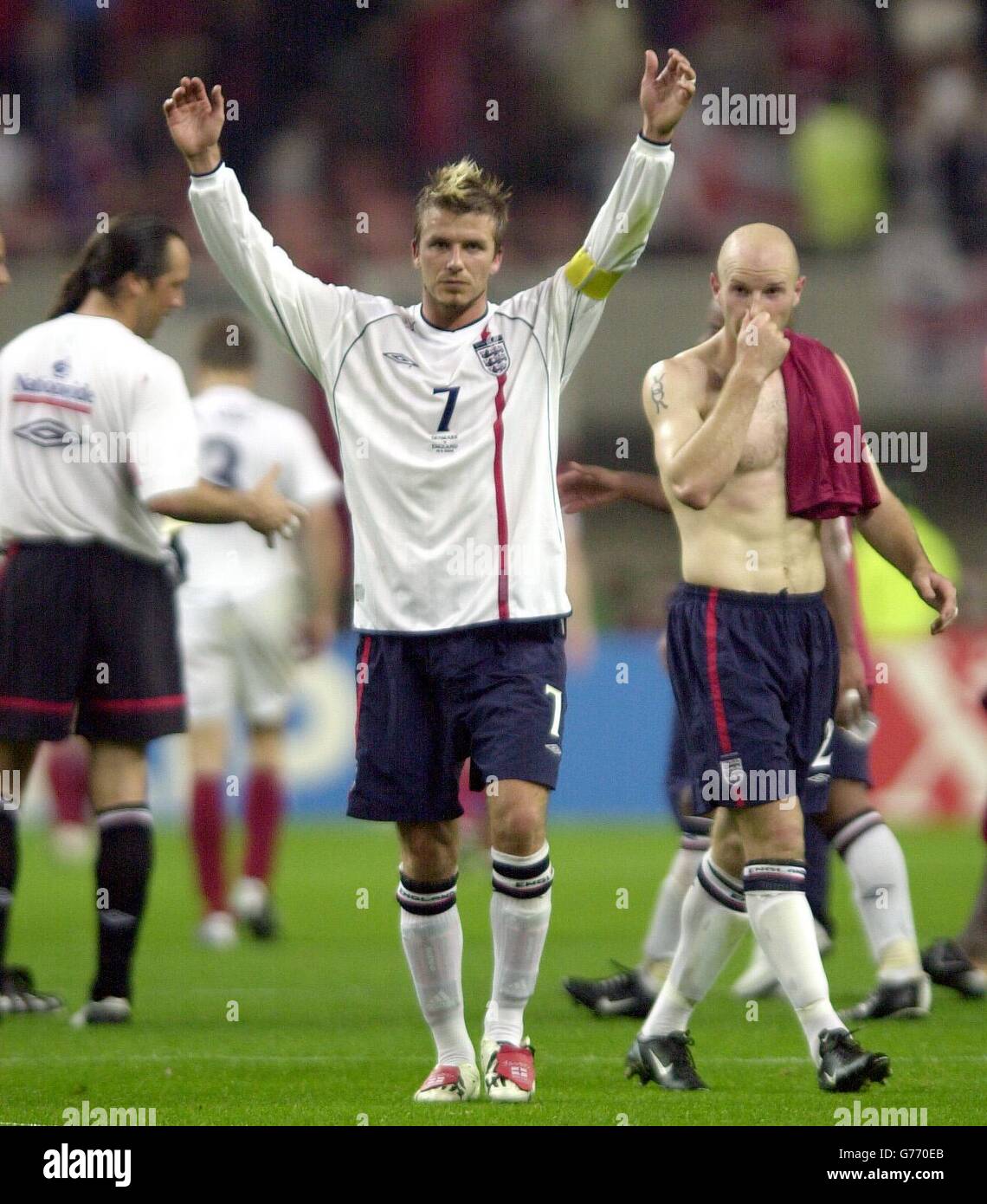 David Beckham celebrates after England secured their place in the ...