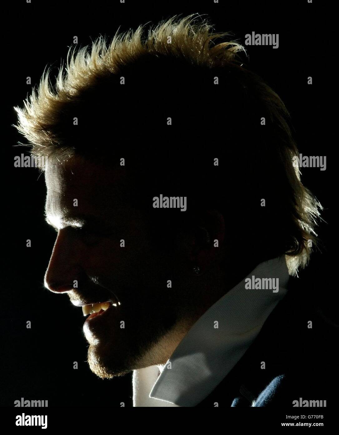 England captain David Beckham during a press conferenece in Awaji ...